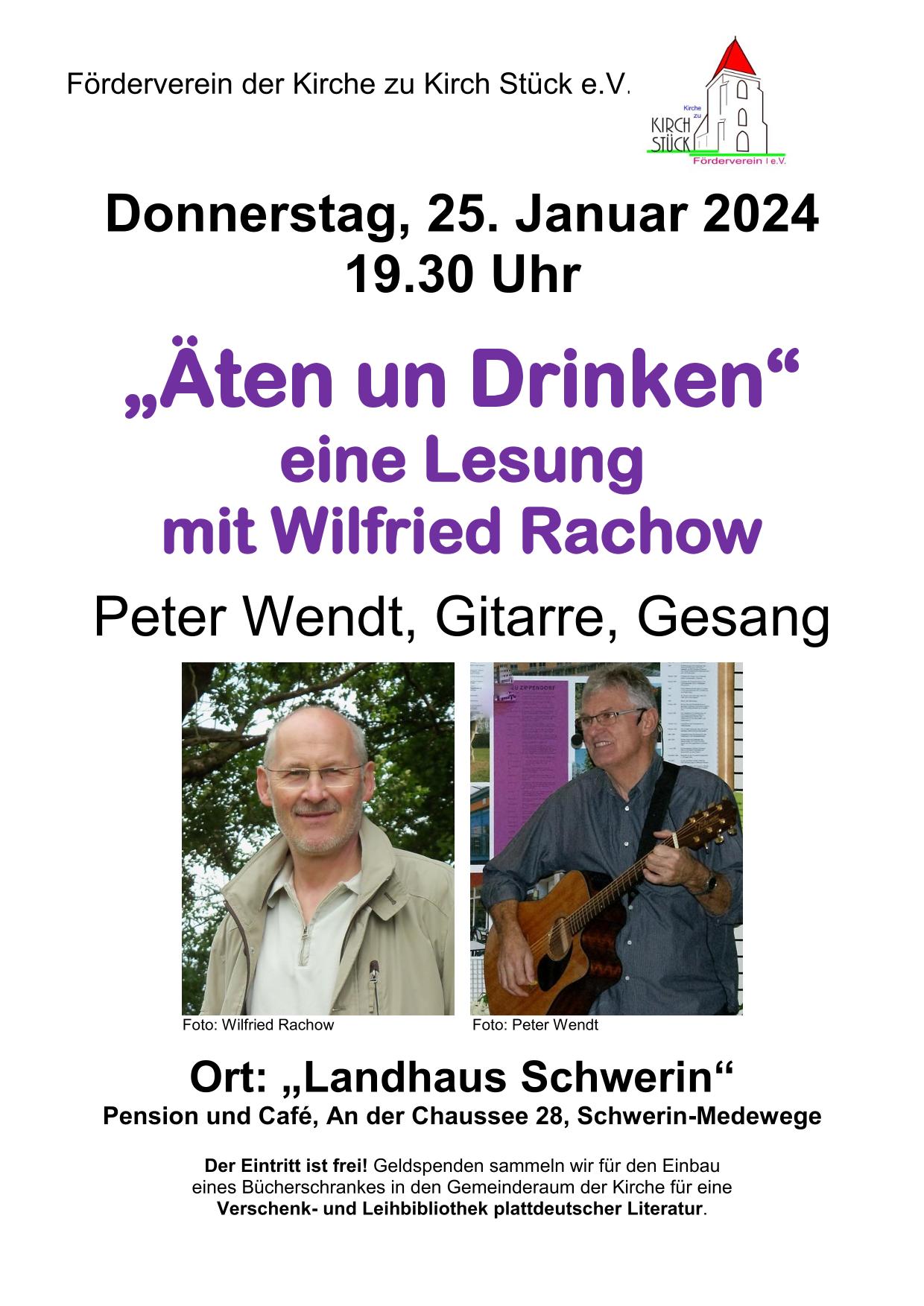 „Äten un Drinken“ eine plattdeutsche Lesung mit Wilfried Rachow ...