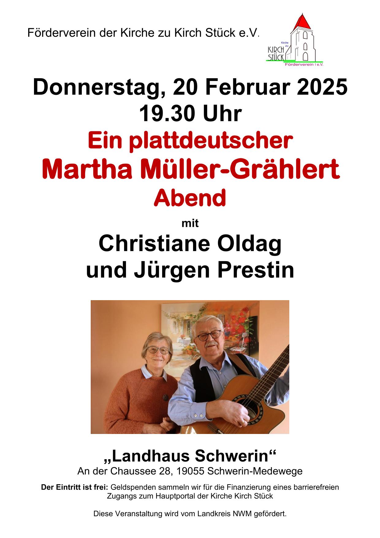 Ein plattdeutscher Martha Müller-Grählert Abend am Donnerstag, 20.02. ...